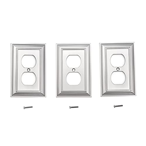 Amazon Basics Decorative 1-Gang Duplex Wall Plate, 3-Pack - Satin Nickel