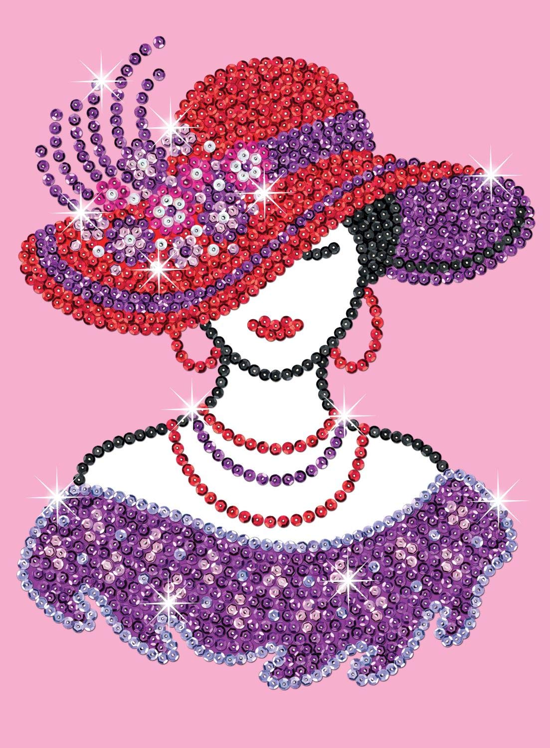 Distribution Solutions Sequin Art Purple Red Hatter, Sparkling Arts and Crafts Kit; Creative Crafts for Adults and Kids