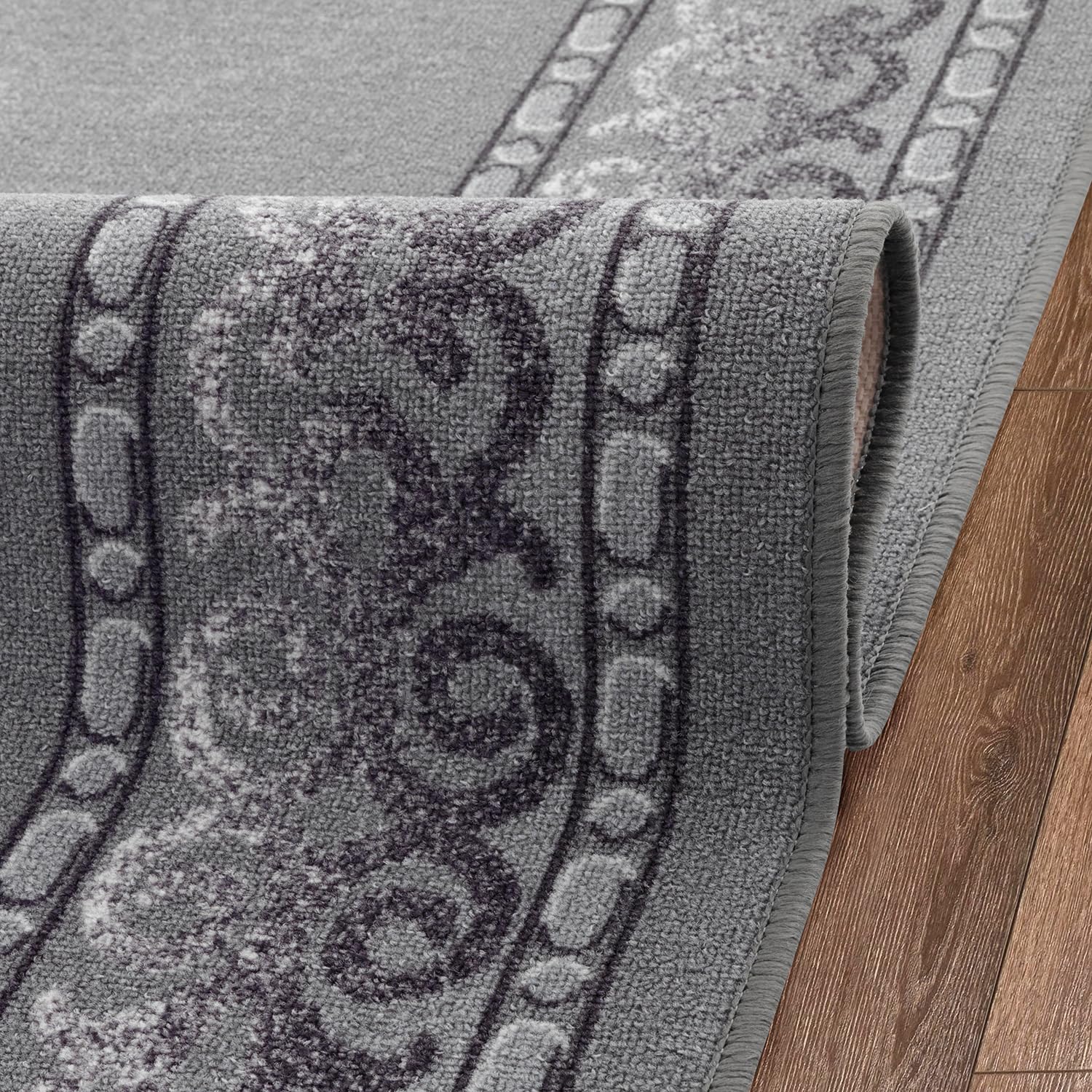 Antep Rugs Alfombras Bordered Modern 5x7 Non-Slip (Non-Skid) Low Pile Rubber Backing Indoor Area Rug (Gray, 5' x 7')