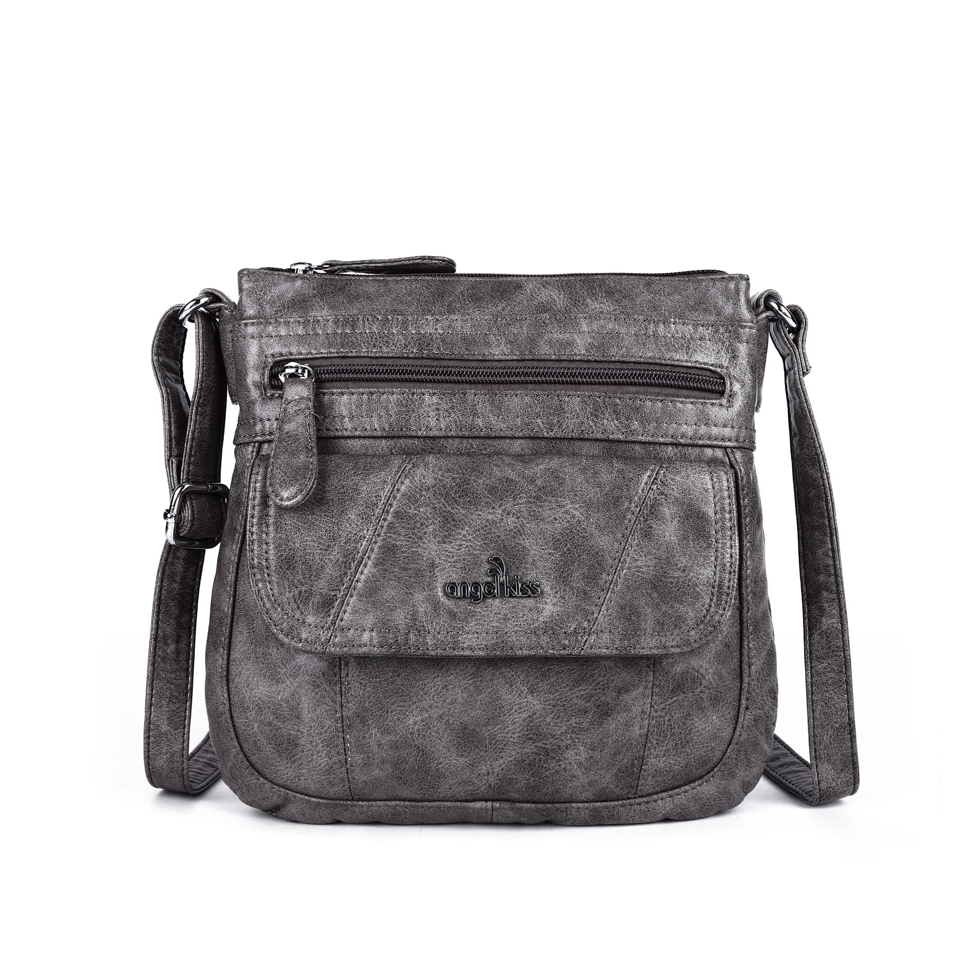 Angelkiss Small Womens Crossbody Bag Leather Shoulder Purse for Women Hobo Bag with Adjustable Shoulder Strap(Grey)