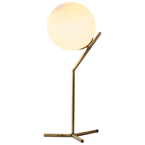 Amazon Brand – Rivet Glass Ball and Metal Table Lamp with Bulb Included, 21.5" H, Brass