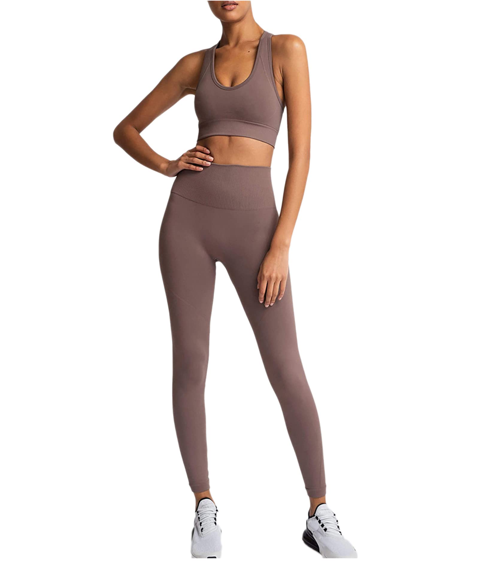 Beaufident Workout Set for Women Outfit 2 Pieces Seamless Yoga Leggings with Long Sleeves Crop Top Matching Sets Black