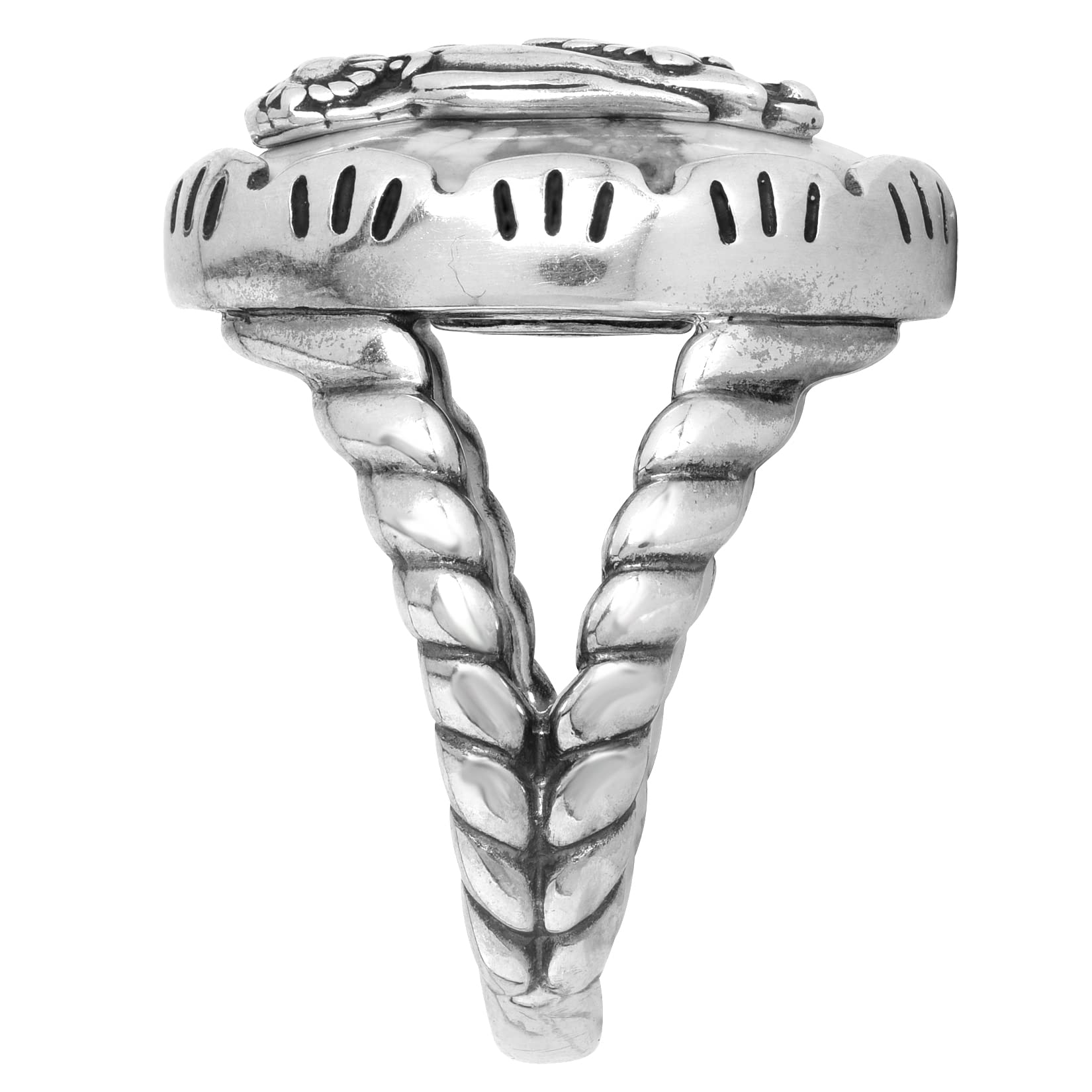 American West Sterling Silver Women's Ring White Howlite Gemstone Owl Design Size 8
