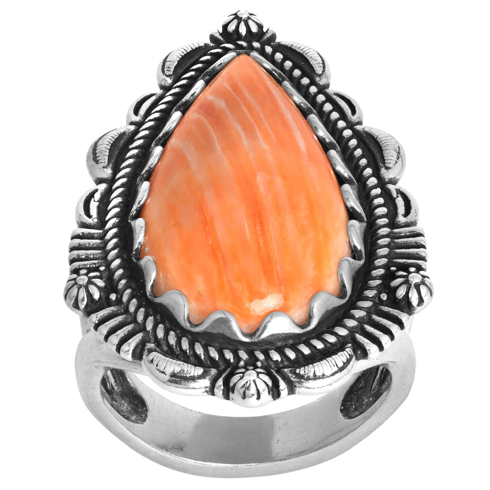 American West Sterling Silver Women's Statement Ring Orange Spiny Gemstone Size 8
