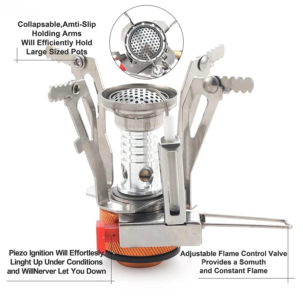 AOTU Portable Mini Camping Stoves Backpacking Stove with Piezo Ignition Miniature Portable Picnic Camping Stove for Outdoor Camping Hiking Cooking(0.25 lb Portable Ultralight Burner)