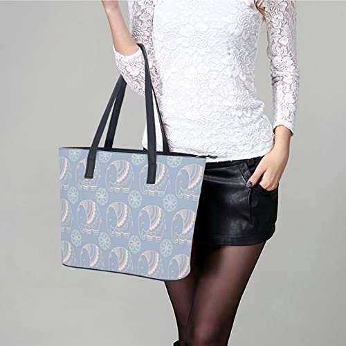 Beautiful Elephant Women's Tote Bag PU Leather Shoulder Bag Handbags Purse For Work Shopping Travel