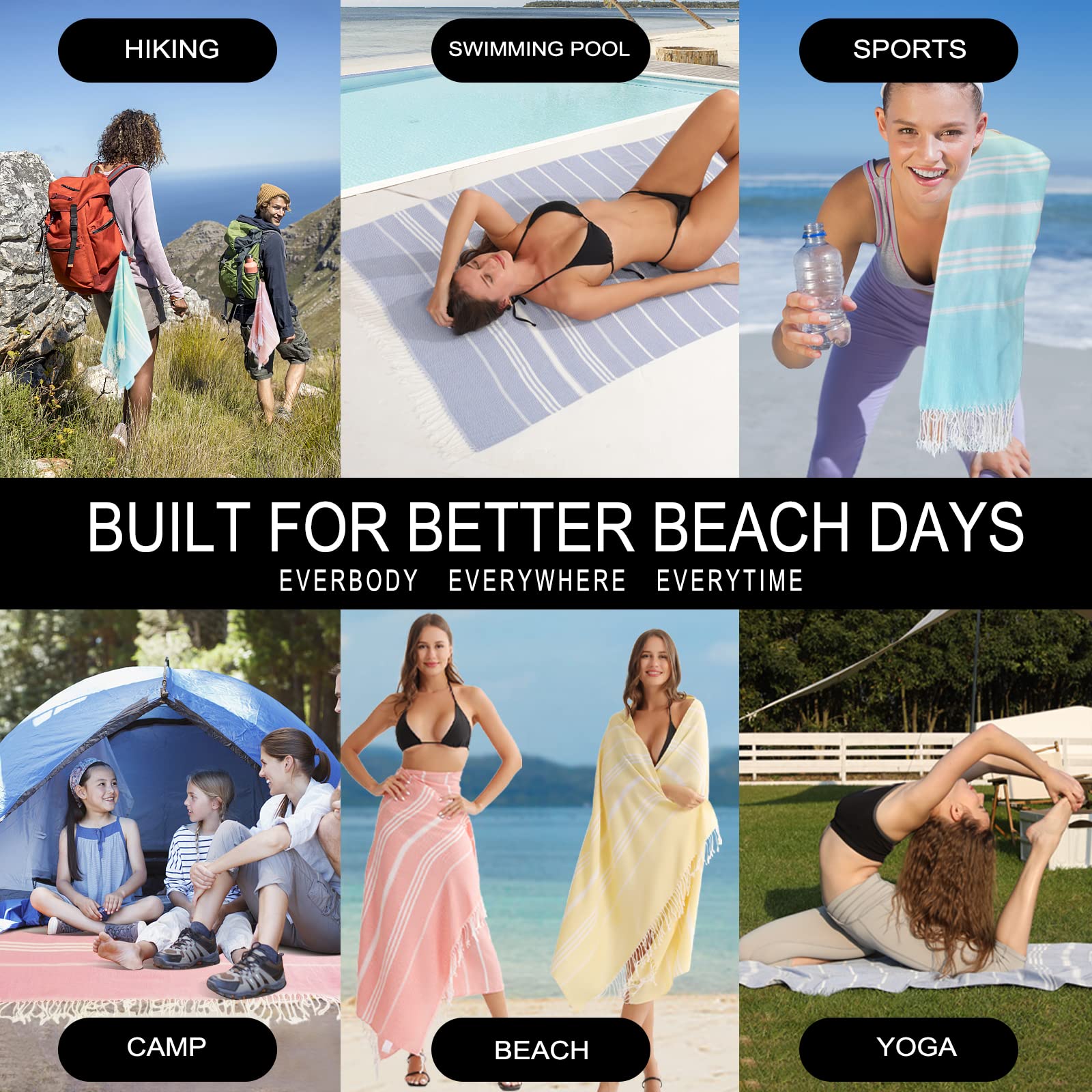 Antfuny Turkish Beach Towels Quick Dry Sand Free Soft Absorbent Extra Large XL Big Blanket Adult Oversized Bath Pool Swim Towel Lightweight Thin Sandless Fast Drying Compact No Sand Dark Gray