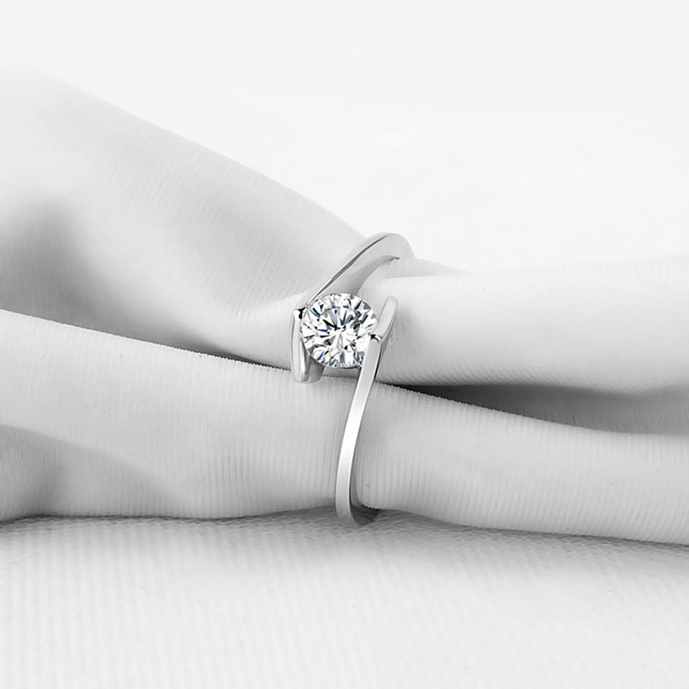 AINUOSHI 0.5ct 5mm Round Solitaire Brilliant Cubic Zirconia CZ Sterling Silver 925 Wedding Engagement Ring Sizes 4 to 10