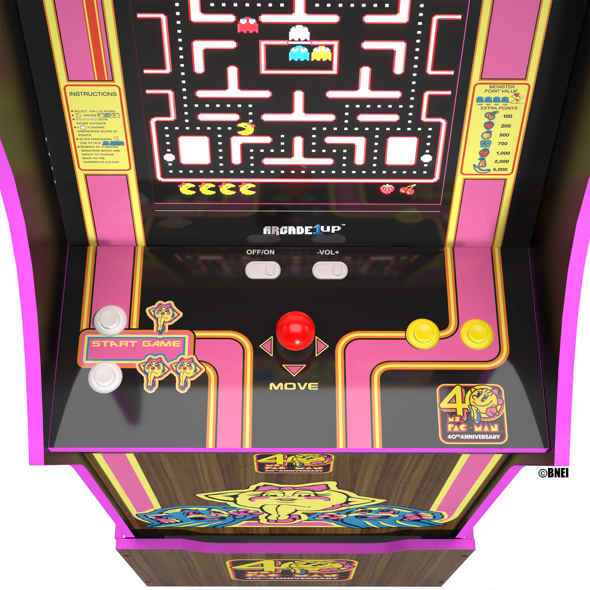 Arcade1Up Ms. Pac Man 40th Anniversary Classic 10 in 1 Coinless Arcade Video Game Cabinet Machine with Riser for Home Rec Rooms