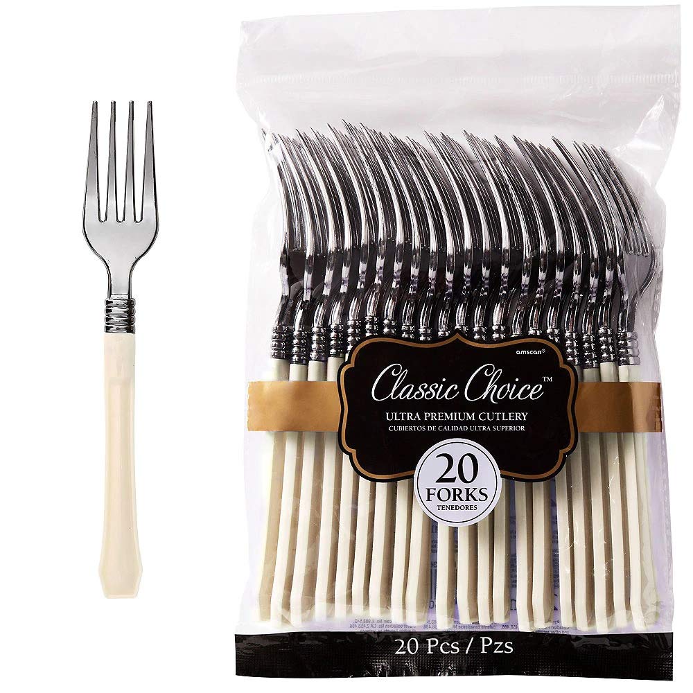 Amscan Classic Choice Premium Cutlery Forks, Pack of 20, Vanilla Créme
