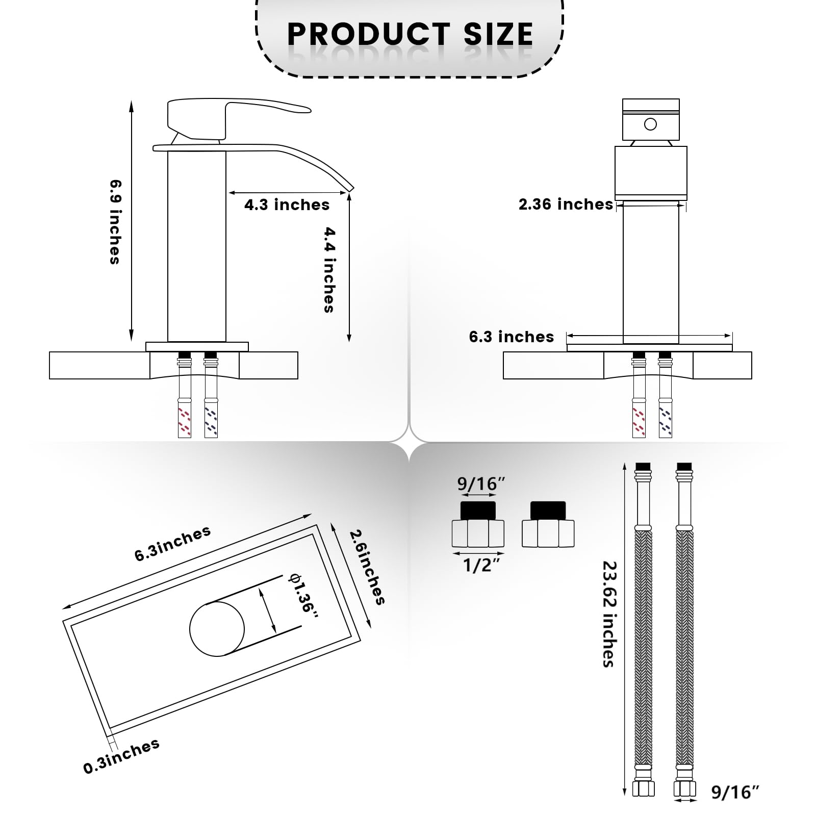 Bathroom Faucet Single Handle, 1 or 3 Hole Faucet Black Modern Bathroom Faucet, Waterfall Spout Faucet for Bathroom Sink, Single Handle Vanity Sink, Rv Lavatory Washbasin Faucet with Deck Plate & Hose