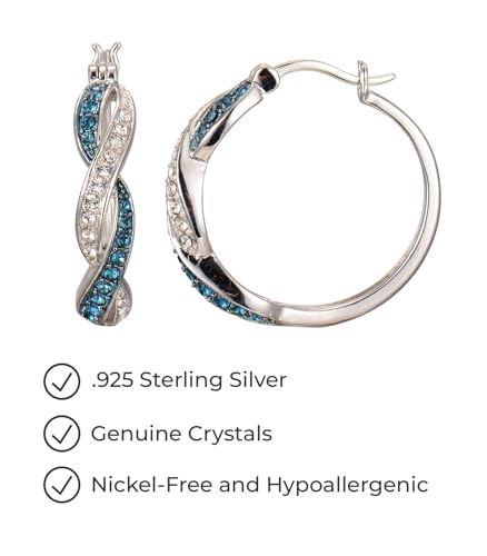 Amazon Collection Sterling Silver Twisted Hoop Earrings Made with Swarovski Crystal
