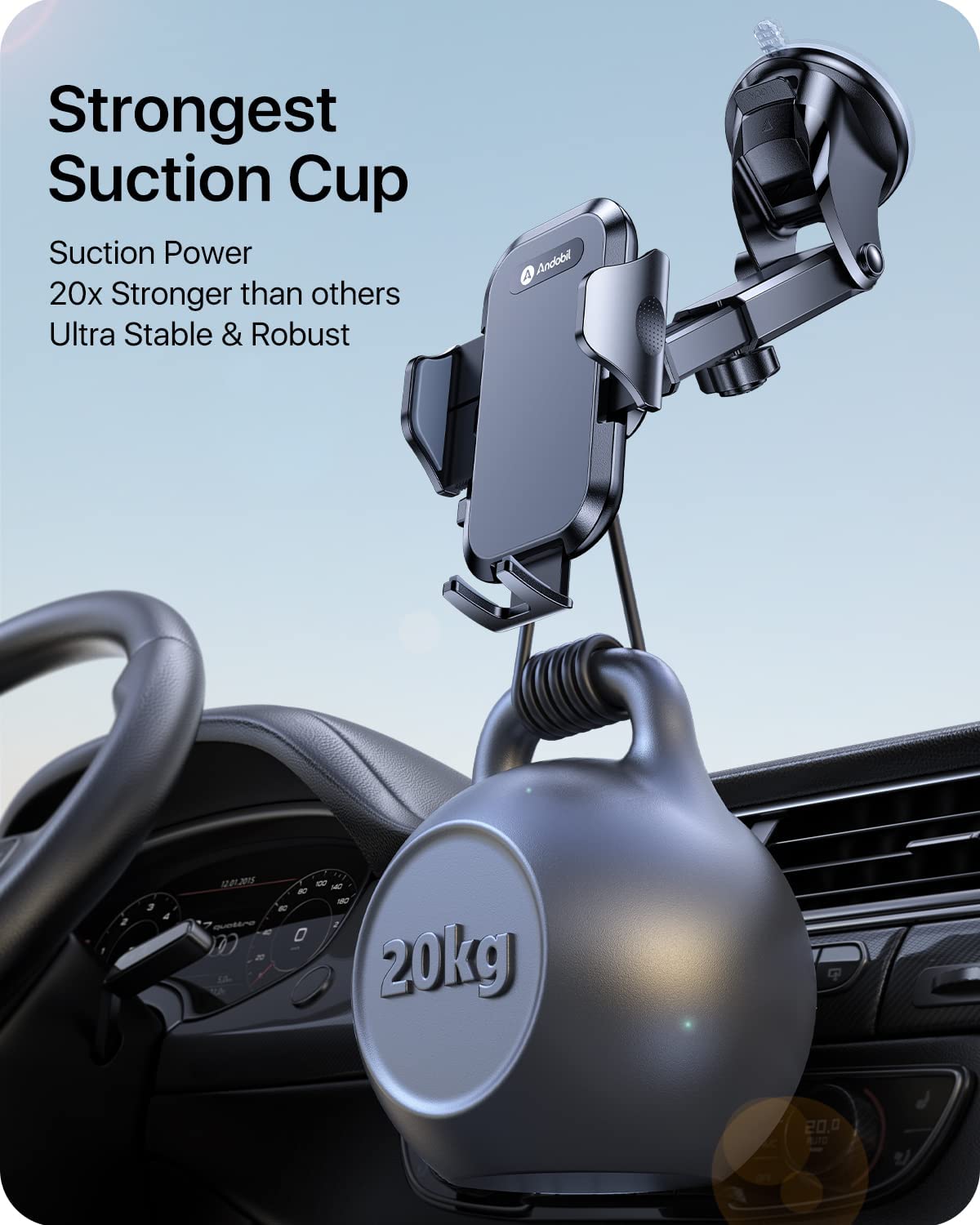 andobil Cell Phone Holder for Car [Powerful Suction][Bumps Friendly] Universal 3in1 Phone Mount for Car Dashboard Windshield Air Vent Compatible with iPhone 14/13/12, Samsung S22 All Phones