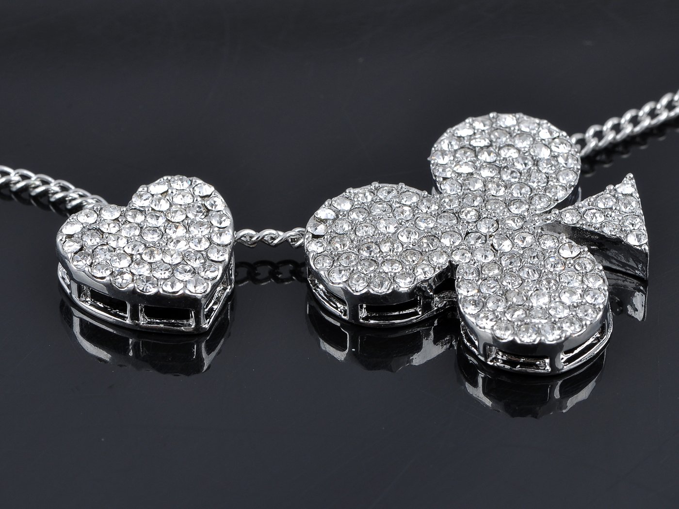 Alilang Vegas 4 Suits Gamblers Luck Lucky Casino Crystal Rhinestones Moveable Pendant Necklace, Sliver