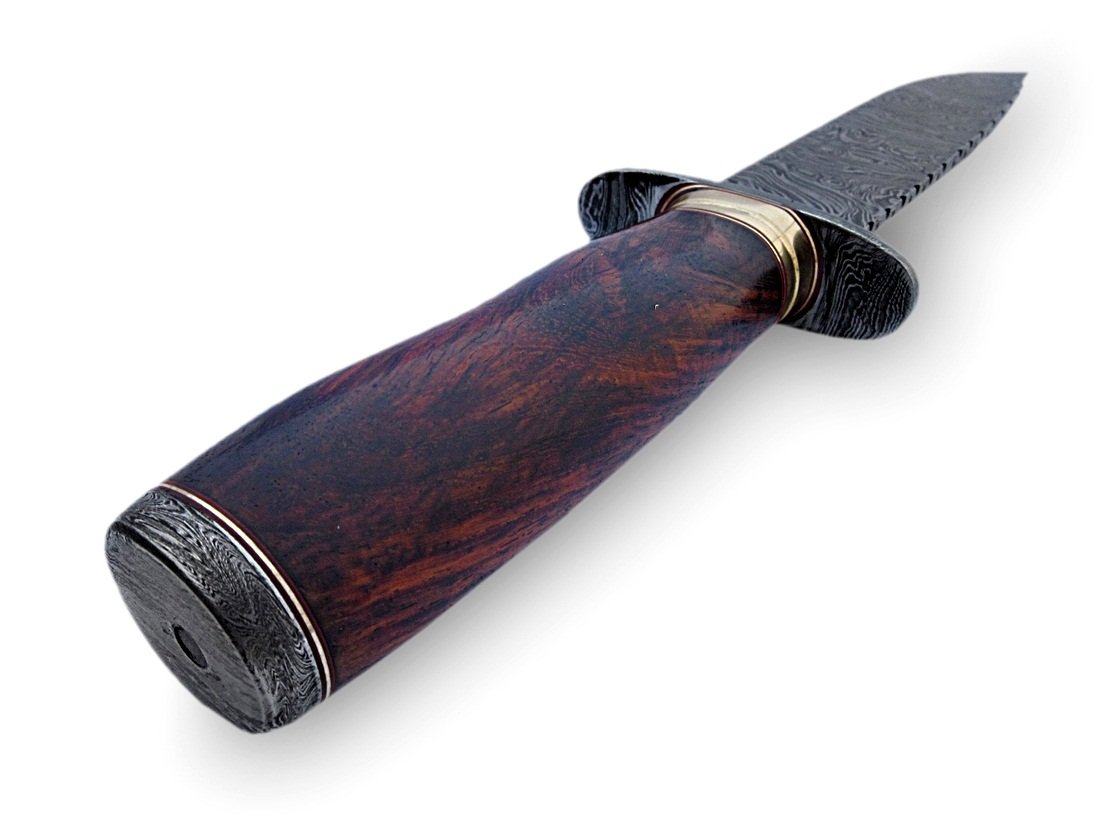 AishaTech Onkel Hunting Knife Damascus Steel Blade & Double Bolster Wood Handle