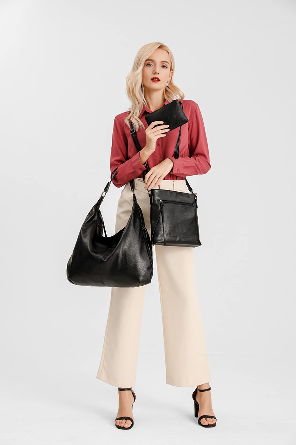 Ashioup Hobo Bags for Women Slouchy Purse Soft PU Leather Handbag Shoulder Bag Apricot