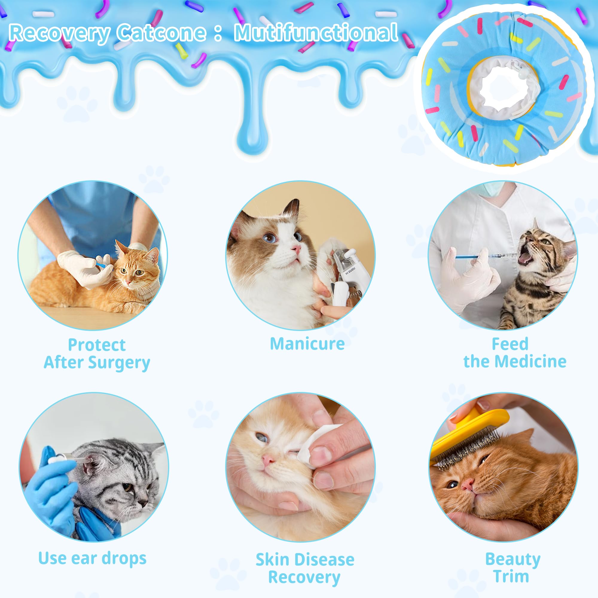 Cat Cone Collar Soft, Adjustable Plush Comfort Pet Elizabeth Circle Soft Cone for Cats Donut Cute Cat Recovery Collar for Cats Small Pet After Surgery Stop Licking Comfortable Cat Cones (M, Blue)