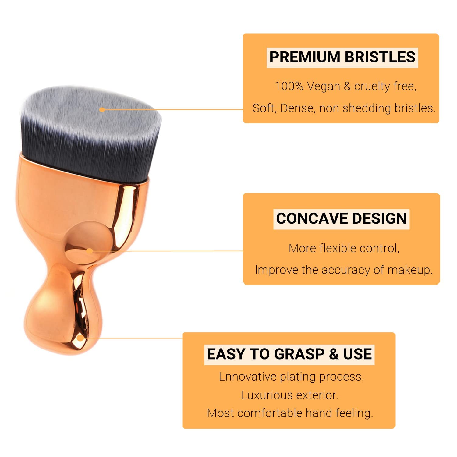Angled Foundation Kabuki Brush High Density Face Body Kabuki Makeup Brush for Liquid Foundation Powder Cream Contour Buffing Stippling Blending (Gold)
