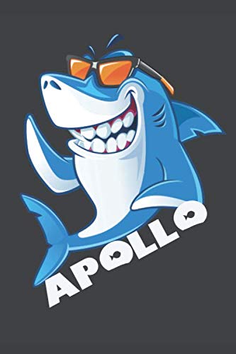 Apollo: Cute Shark Personalized Name Apollo, Lined Journal Notebook, 100 Pages, 6x9, Soft Cover, Matte Finish, Back To School, Preschool, Kindergarten, Kids