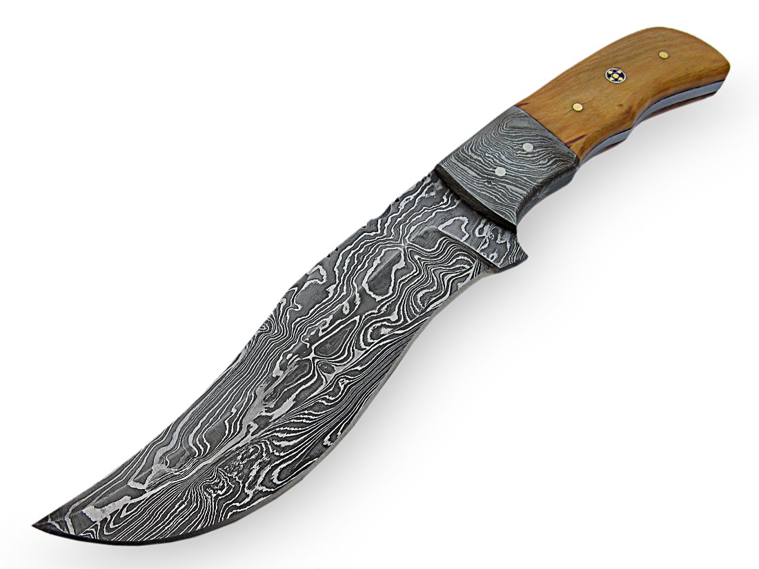 AishaTech Spiller Fixed Blade Hunting Knife Damascus Steel Blade Wood Handle