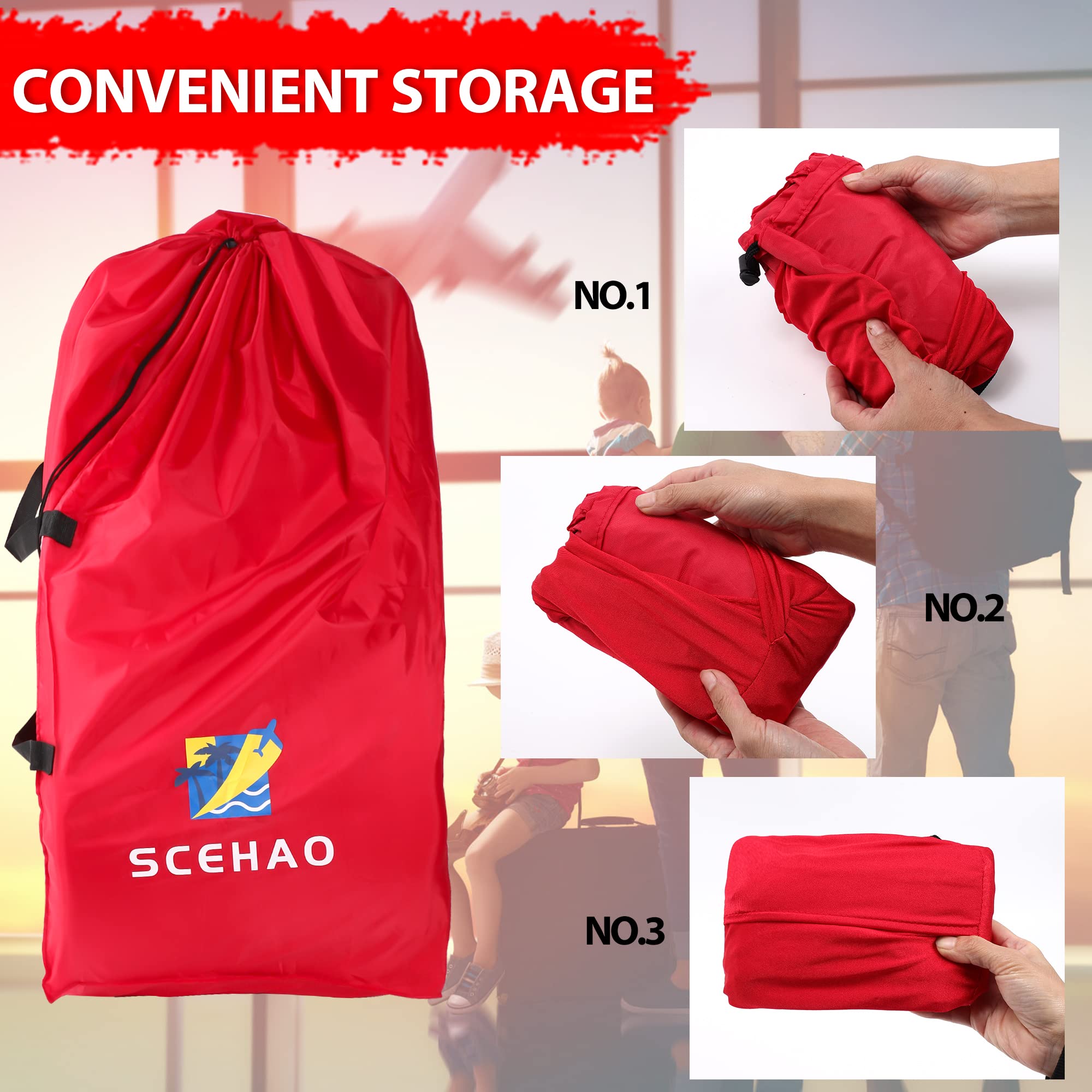 Car Seat Travel Bag and Stroller Bag for Airplane (Red Set)