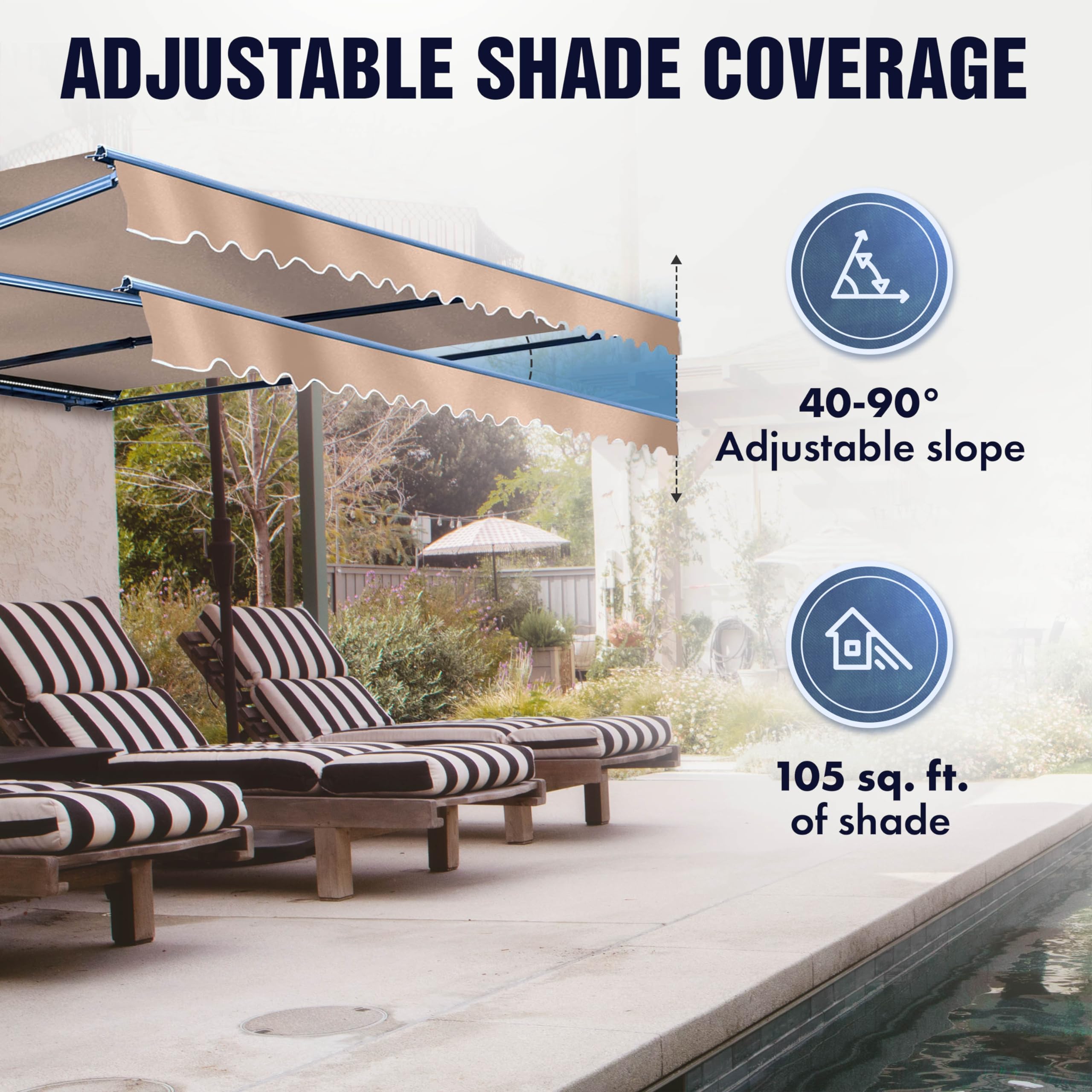 ALEKO Automatic Retractable LED Awning | 10' W x 8' L Motorized Crank Deck Patio Awning| Polyester Water Resistant Canopy Sun Shade | Sand Beige | AWCL10X8SAND31