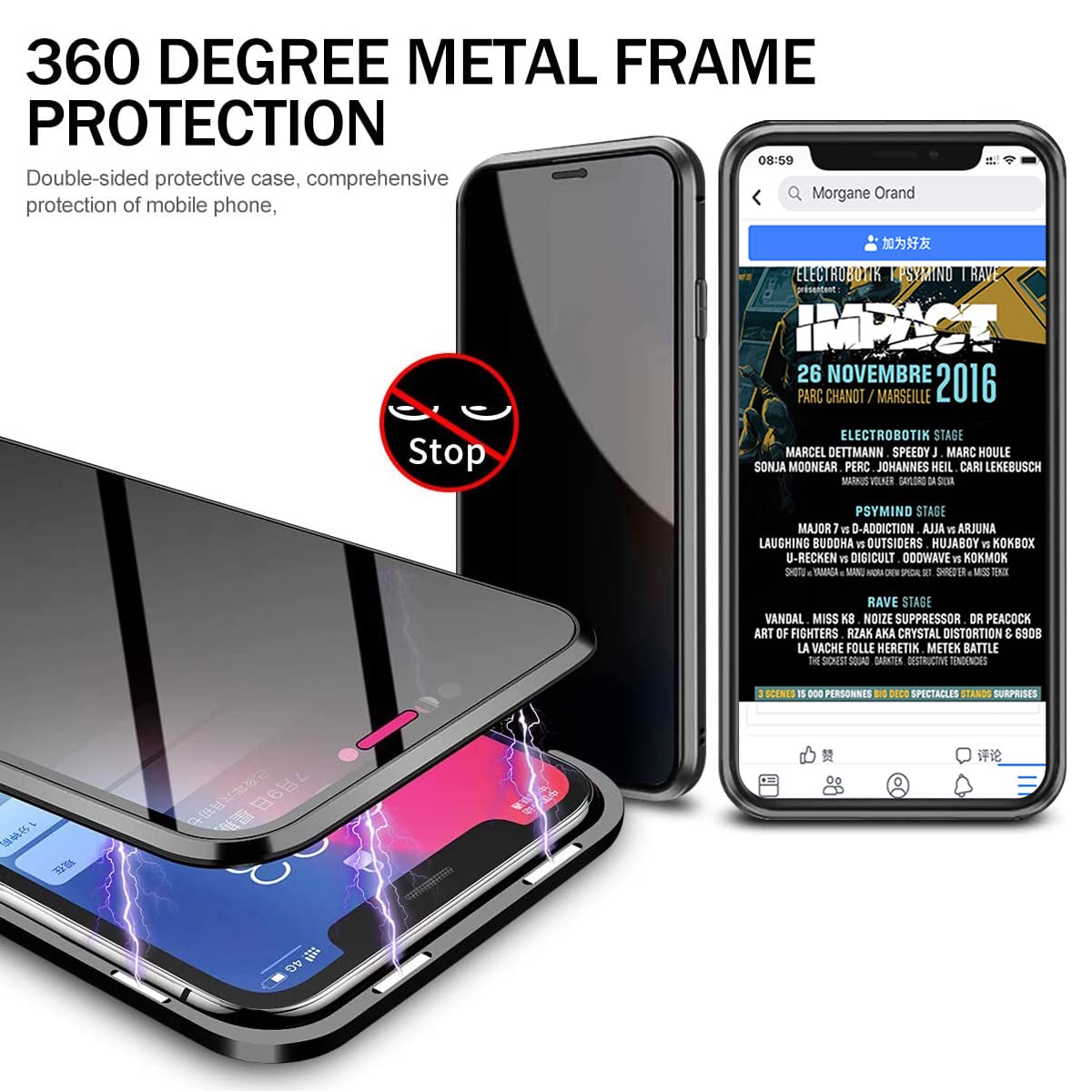 Anti-peep Magnetic Case for iPhone XR,Anti Peeping Magnetic Adsorption Double-Sided Privacy Screen Protector Clear Back Metal Bumper Antipeep Anti-Spy Phone Cases Cover for iPhone XR-Black