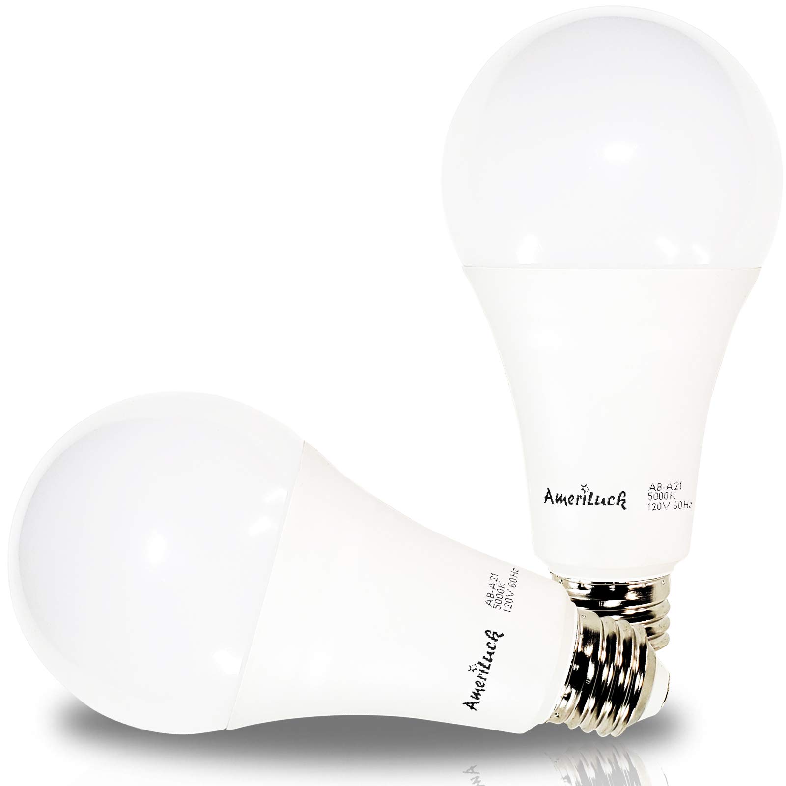 AmeriLuck 3-Way LED Light Bulbs A21, Low-Medium-High Settings, 50-100-150W Equivalent (5000K Natural Daylight, 2 Pack)