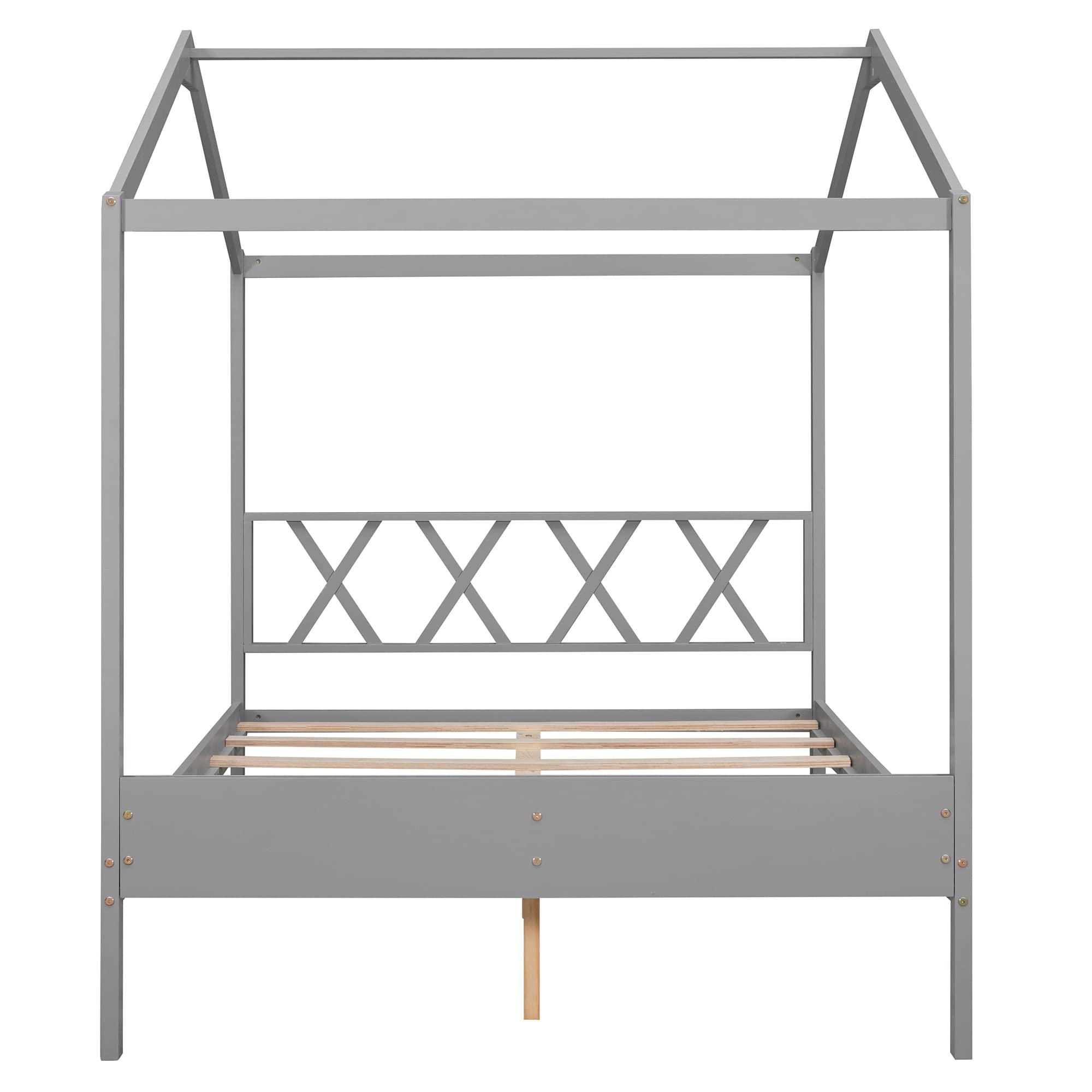 Harper & Bright Designs Full Size House Bed for Kids, Full House Bed Frame with Headboard and Storage Space, Wooden Kids House Bed Full for Girls, Boys,No Box Spring Needed,Grey