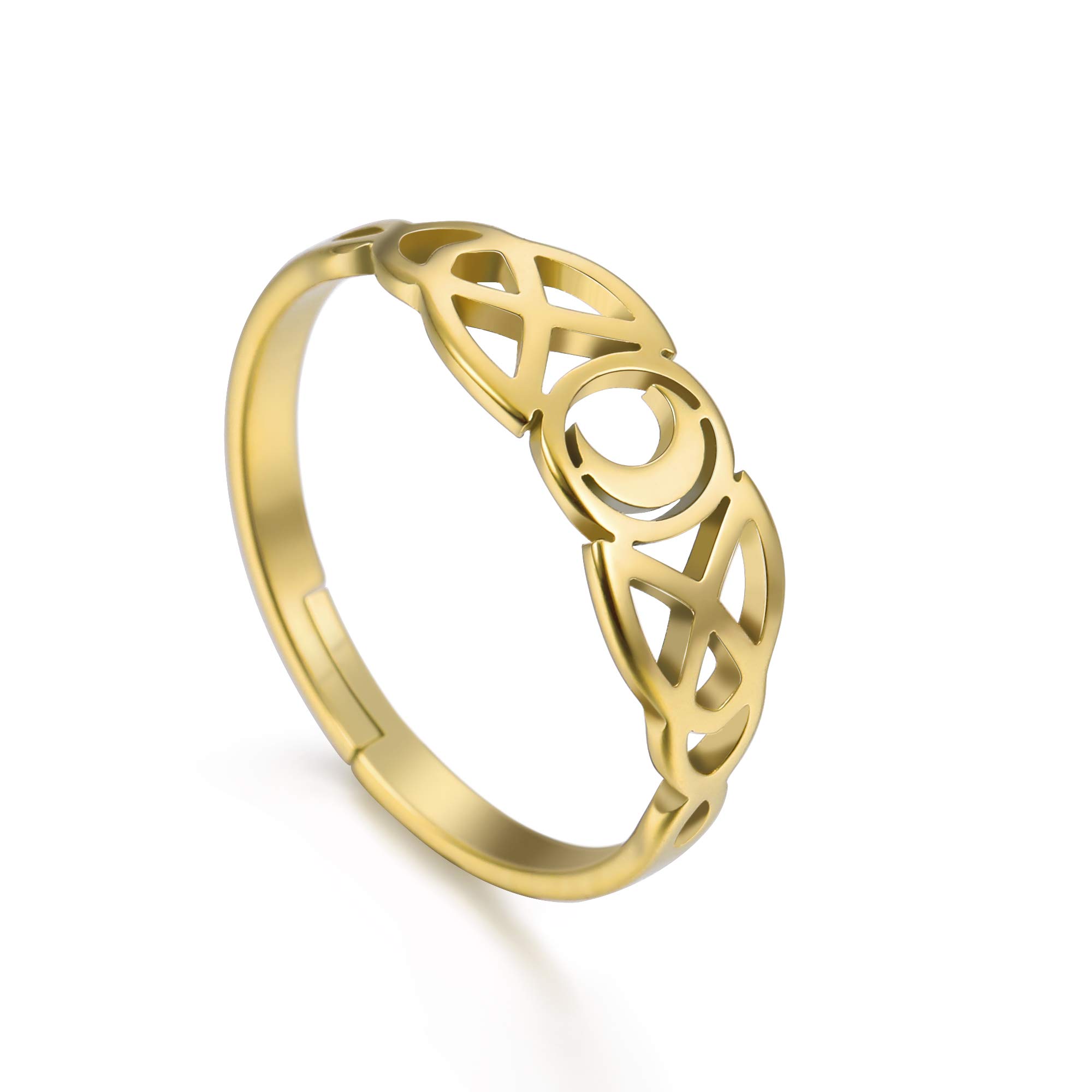 Amaxer Irish Celtic Moon Adjustable Women Ring Stainless Steel Silver/Gold/Rose Gold Jewelry (Gold)