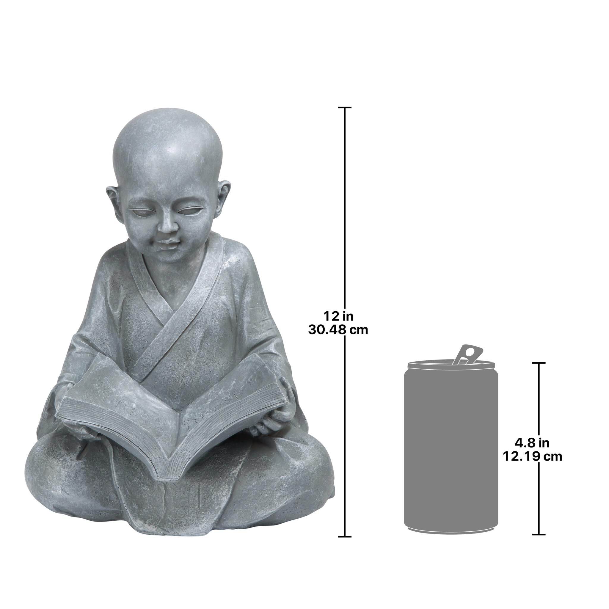 Design Toscano Baby Boy Studying The Five Precepts Asian Decor Garden Statue, 9 inches wide, 12 inches tall, Cast Stone Resin, Gray Stone Finish