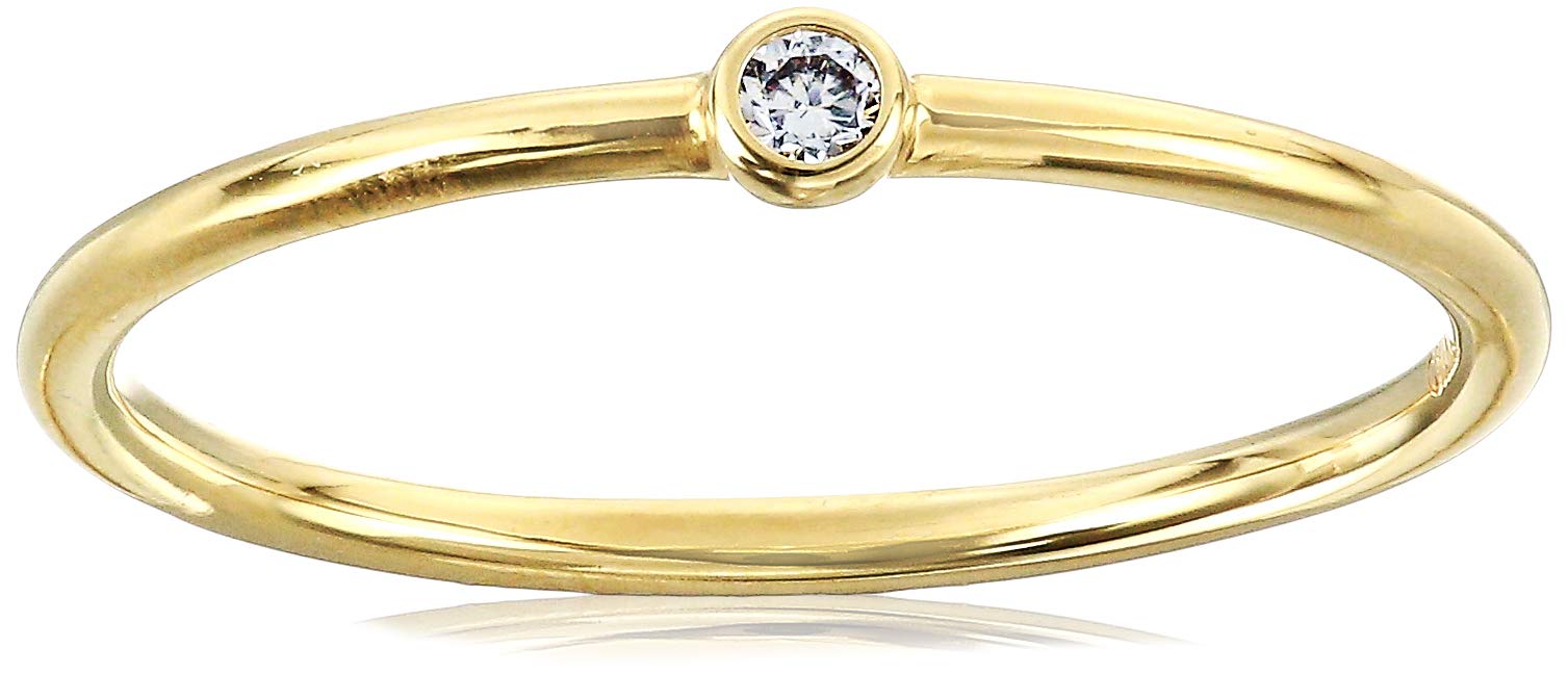 Amazon Essentials 1K Yellow Gold Cubic Zirconia Stackable Ring, Size 9 (previously Amazon Collection)
