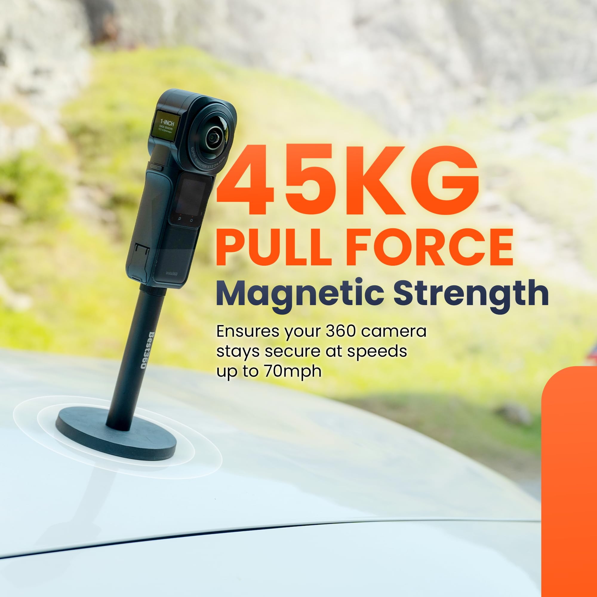 Best360 Black Rubber Coated 88MM Circular Magnetic Camera Mount and 10CM Aluminium Spacer, Compatible with Insta360 X4/X3/ONE X2/ONE RS/ONE RS-1 INCH/GoPro/AcePro, Car 360 Action Camera Mount