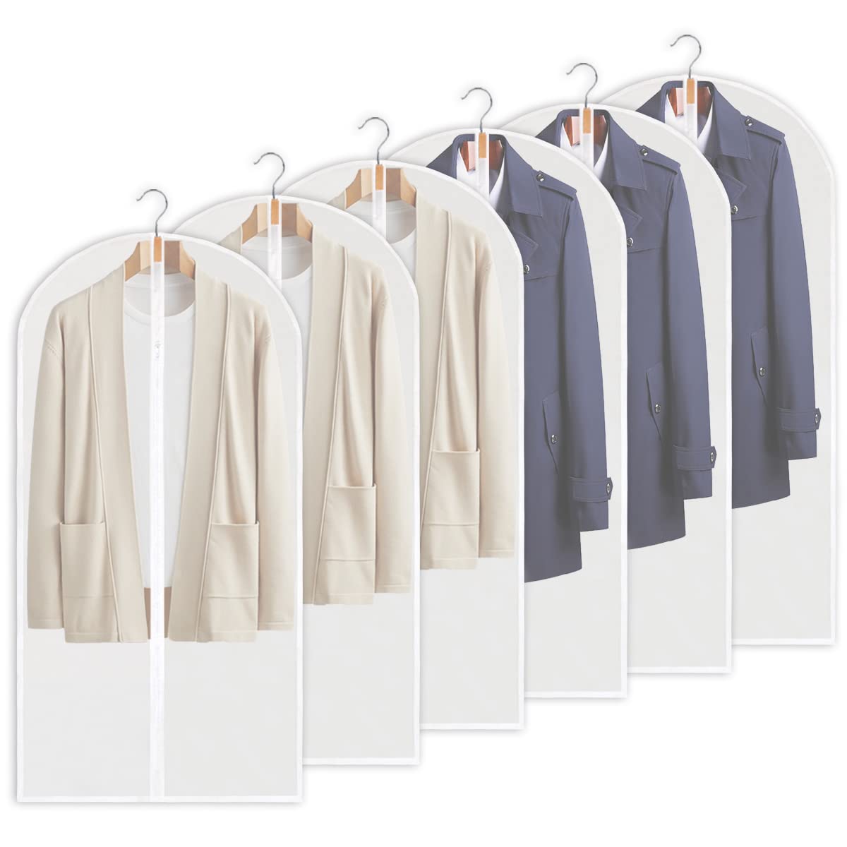 OUPAI Clear Garment Bags For Hanging Clothes, Clothes Covers Protecting Full Zipper Suit Bags PEVA Garment Cover for Closet and Cloth Storage- 24'' x 40'' /6 Pack