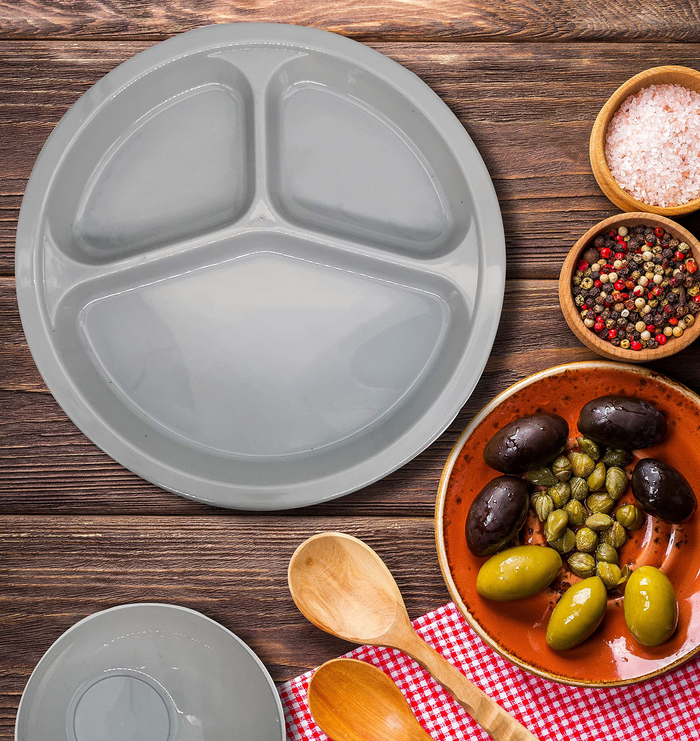 Apartment Essentials for First Apartment Dorm room Essentials Plastic Divided Plates Set Reusable Dishes Set for 4 Microwave Safe Camping Plates Cups and Bowls Set, BPA-Free, 24PCS