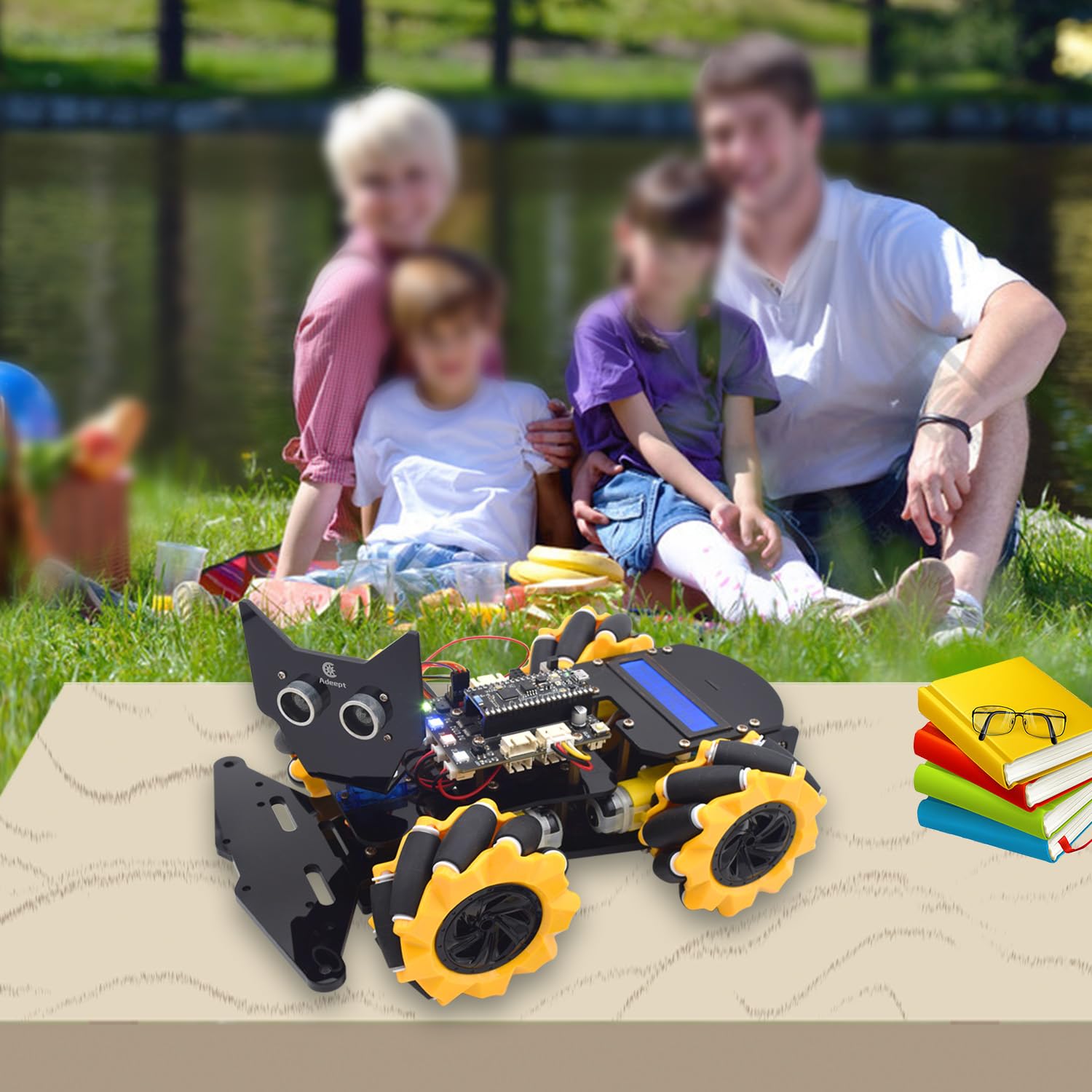 Adeept 4WD Robot Kit Omni-directional Mecanum Wheels Car for ESP32-S3 Banana Pi PicoW-S3 DIY STEM Remote Educational Robotic with LCD1602 Display, Python Code PDF Tutorials for Adult Kids Gift