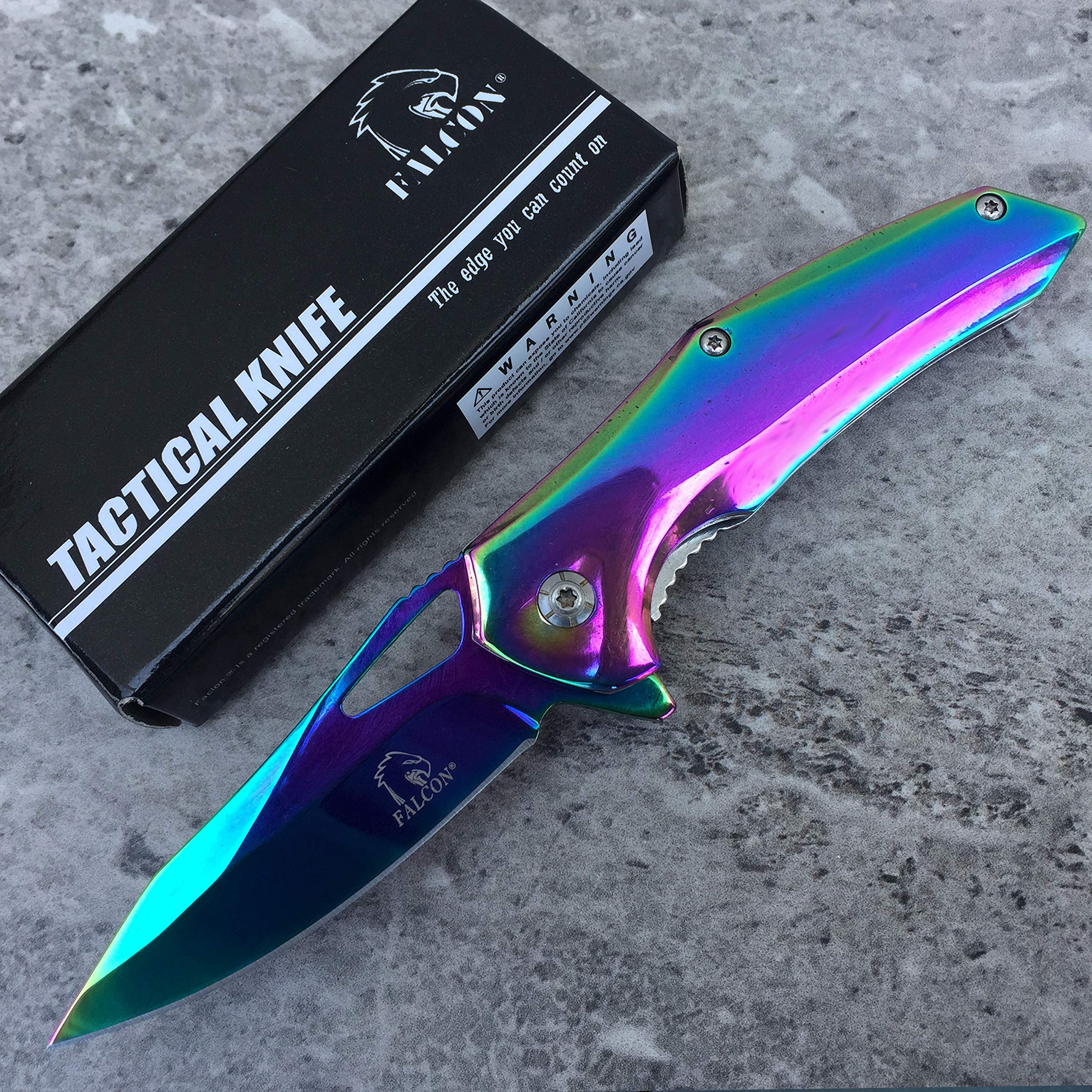 Falcon KS33407 6.5" in. Multicolor Folding Pocket Knive with 2" Clip Point Blade for Outdoor, Tactical, Survival and EDC
