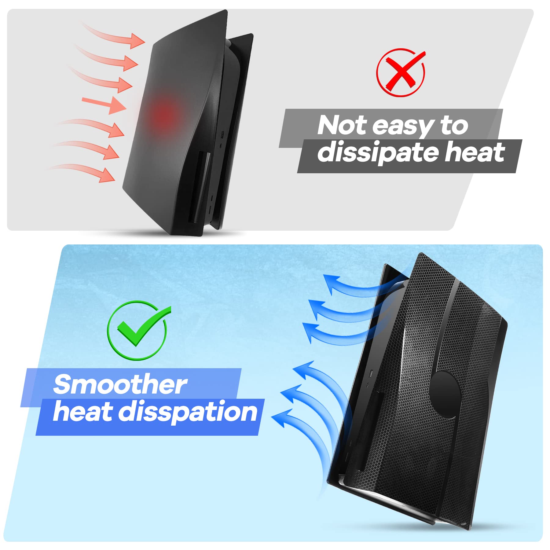 Amaspace PS5 Face Plates for Disc Edition. ABS Anti-Scratch Dustproof Protective Shell Cover. (Black Honeycomb Style)