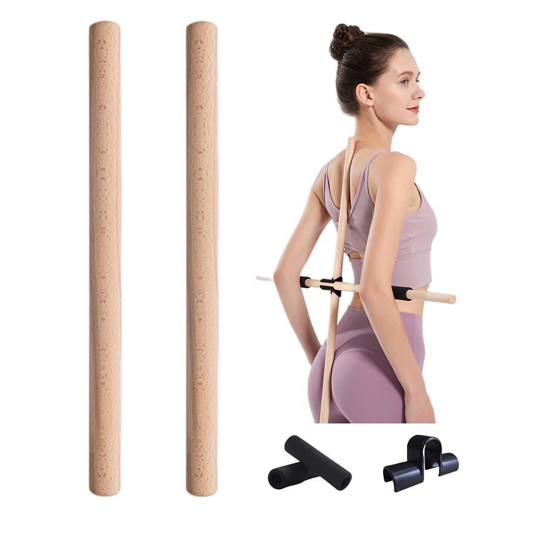 AnHera 2pcs Yoga Sticks Stretching Tool, Wooden Sticks Creative Posture Correction Straight Back Straigtheners, Correction Stick for Home Woman, Stretching Tool with Stick Buckle. (50cm)
