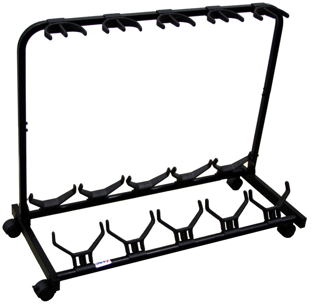 American Sound Connection 5 Guitar Rolling Cart Stand Pro Audio Stage, Studio or Display Rubber Divider Electric or Acoustic Guitar Holder