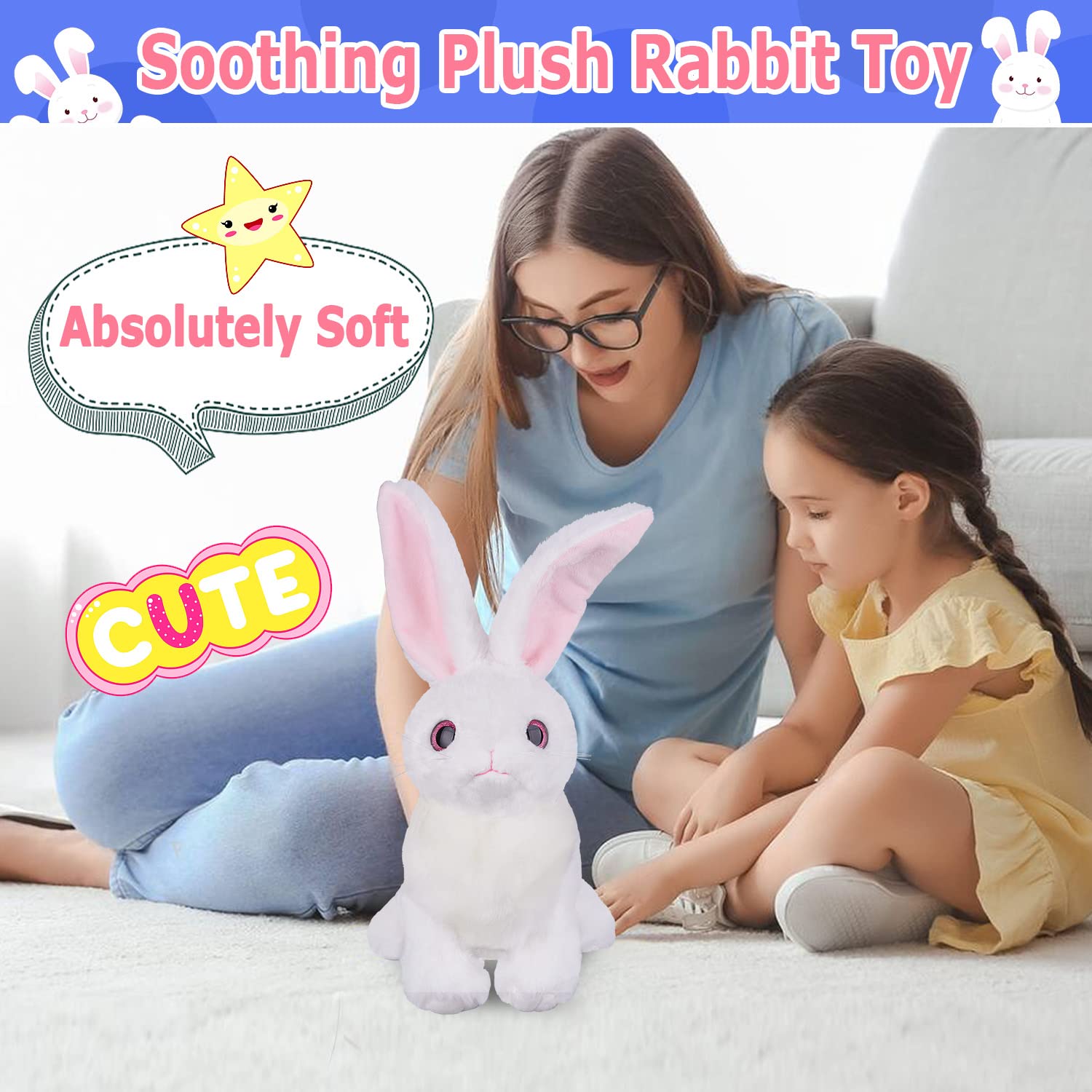 Marsjoy 12" White Easter Bunny Plush Toy, Soft Stuffed Animal Rabbit, Realistic Gift for Kids, Toddlers, Baby