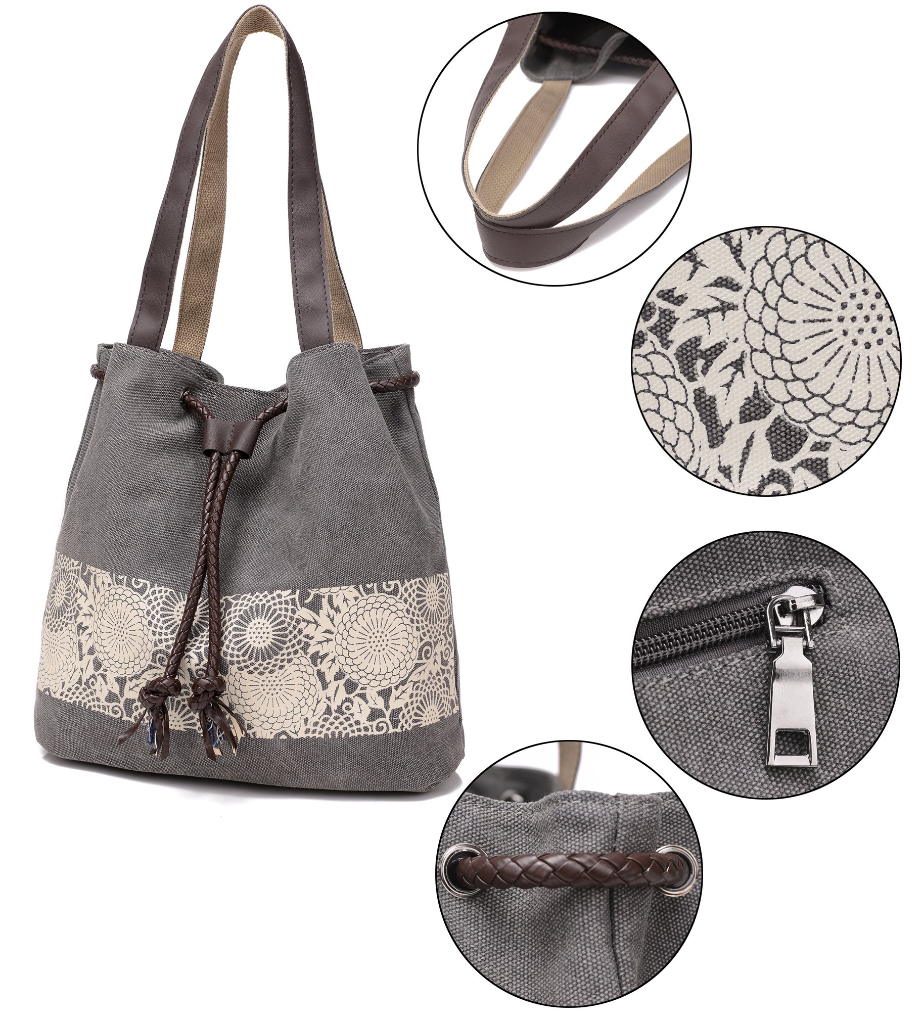 ArcEnCiel Canvas Tote Bag for Women Shoulder Purse Beach Handbags Work Travel Shopping Pack (Gray)