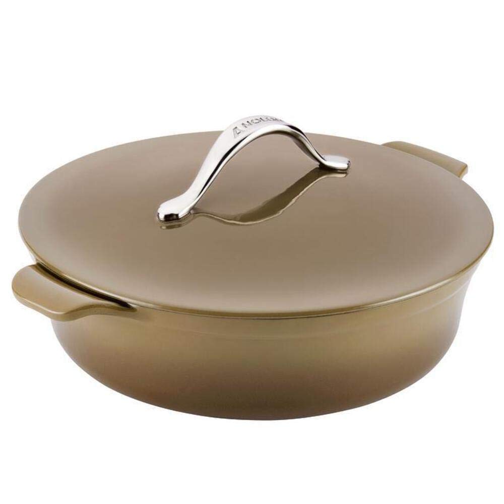 Anolon Vesta Cast Iron Braiser / Short Cast Iron Dutch Oven - 5 Quart, Brown