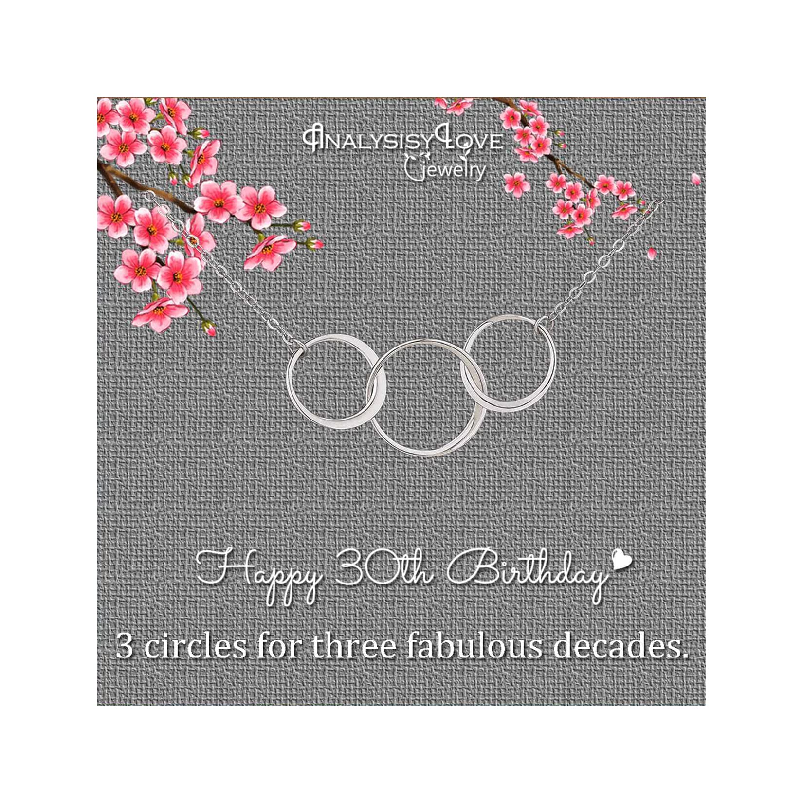 AnalysisyLove 30th Birthday Gifts for Women - Sterling Silver Infinity 3 Circle Necklace for Her 3 Decades Jewelry Gift Ideas