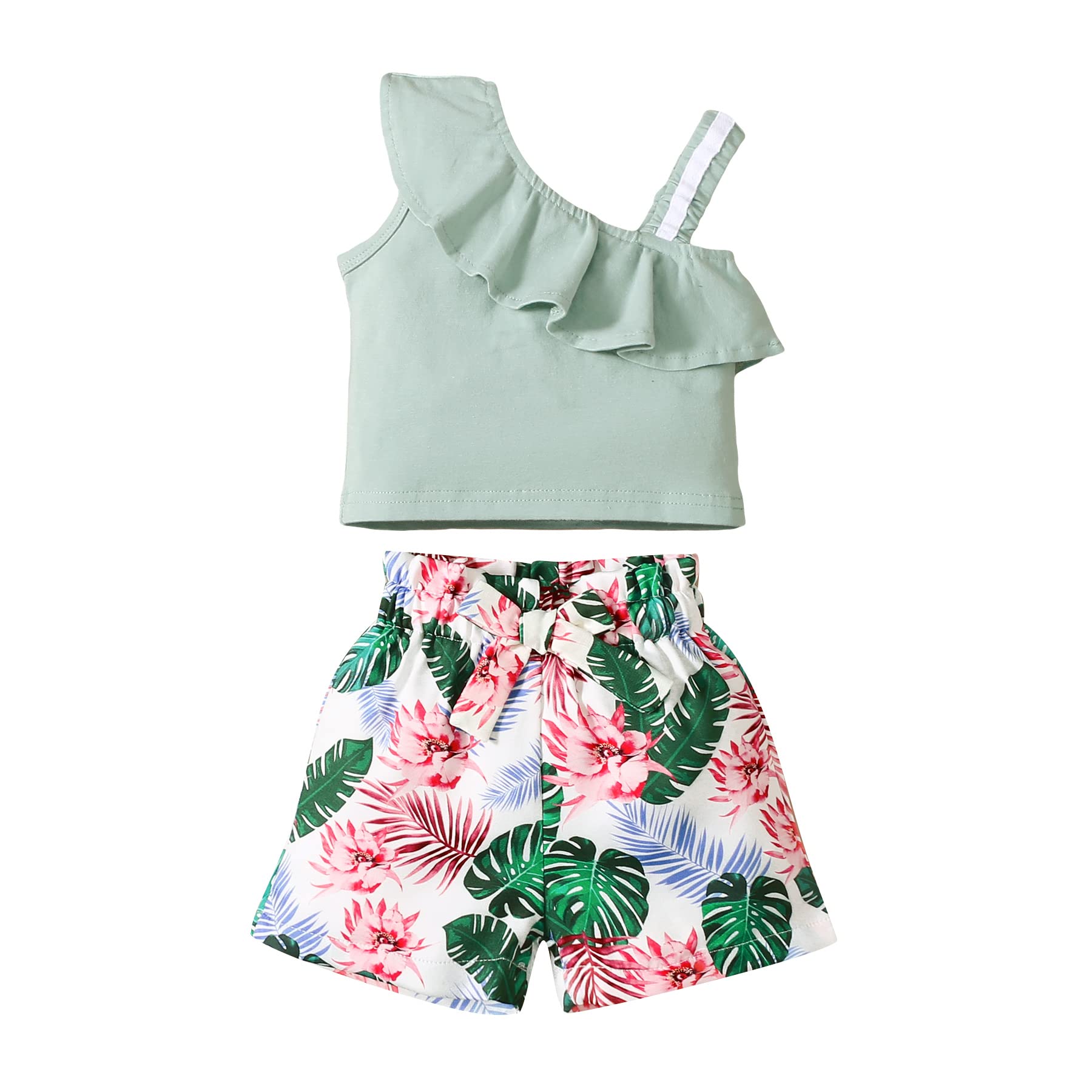 DISAUR Toddler Baby Girls Clothes T-shirt + Casual Shorts Pants Cute Summer Clothing Set Outfits 1 2 3 4 5 T (Green,2-3T)
