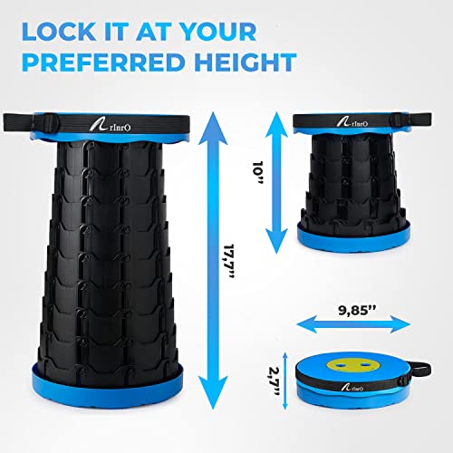 ARINRO Portable Collapsible Stool for Adults Portable Cyclone Seat - Retractable Folding Stool for Camping, Traveling, Hiking, and more - Adjustable Telescoping Stool 400 lbs Load Capacity - Blue