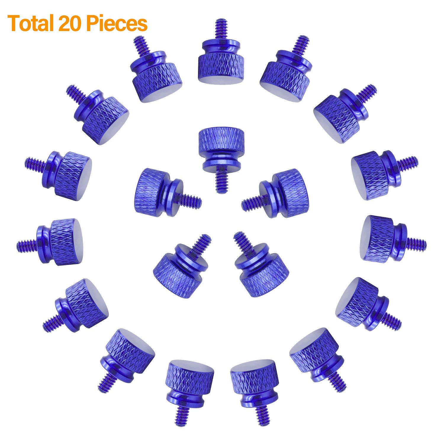 Powlankou 20 Pieces 6#-32 Computer Case Screws, Anodized Aluminum Thumbscrews, Fully Threaded Knurled Thumbscrews, Thumb Screws (Blue)