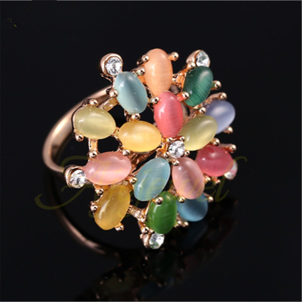 Ajojewel Multicolor Artificial-opal Flower Big Ring Women Finger Jewelry For Party Wedding Gifts (Multi, 8)