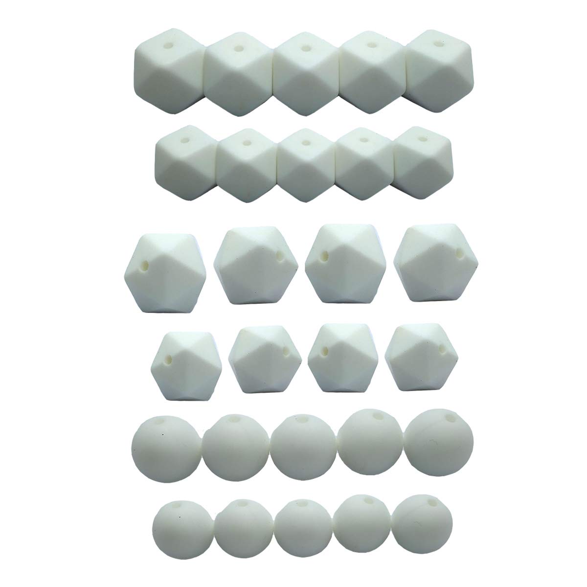 Alenybeby 50pcs DIY Silicone Pearl Beads Set 14/17mm Hexagon Icosahedron 12/15mm Round Beads for Keychain Mom Craft Necklace Jewelry Making