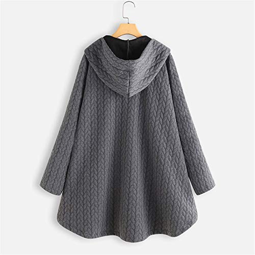 Andongnywell Solid Color Hooded Single-Breasted Women's Cotton Jacket Mid-Length Irregular Jackets Overcoats (Gray,5X-Large)